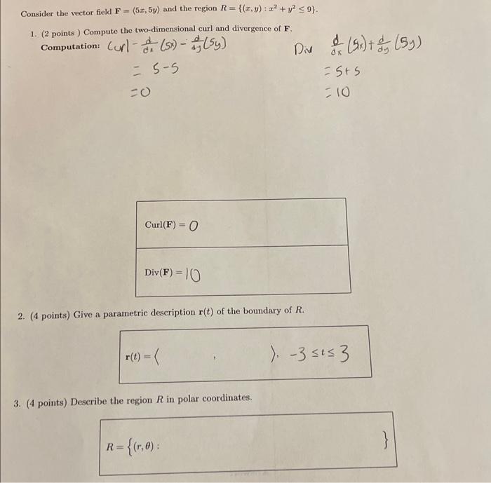 Solved Consider the vector field F= 5x,5y) and the region | Chegg.com