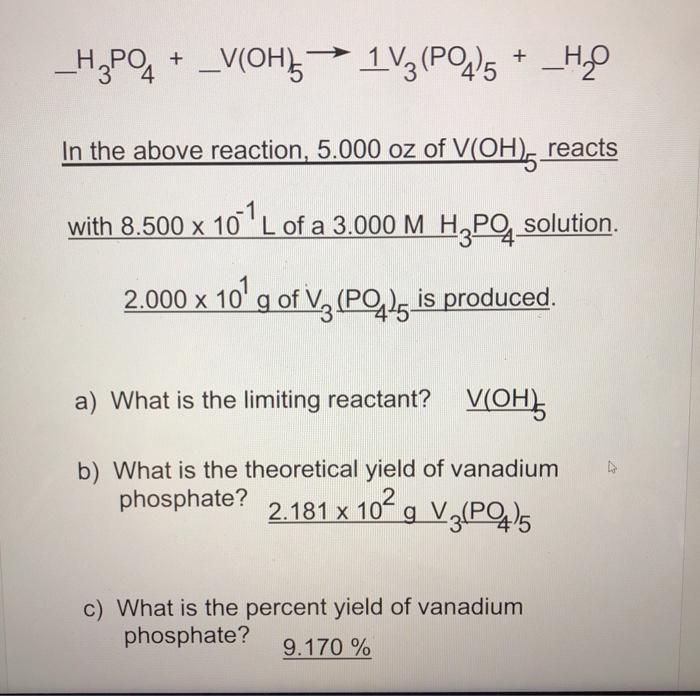 Solved _H,P4 + _VOH → 1 V3(PO4)5 + _HP In the above | Chegg.com