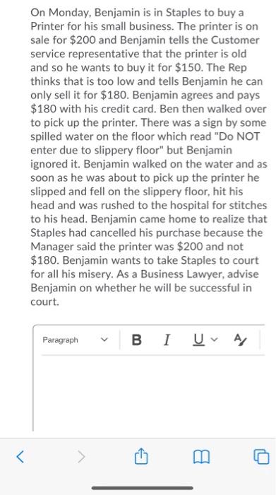 Solved On Monday, Benjamin is in Staples to buy a Printer | Chegg.com