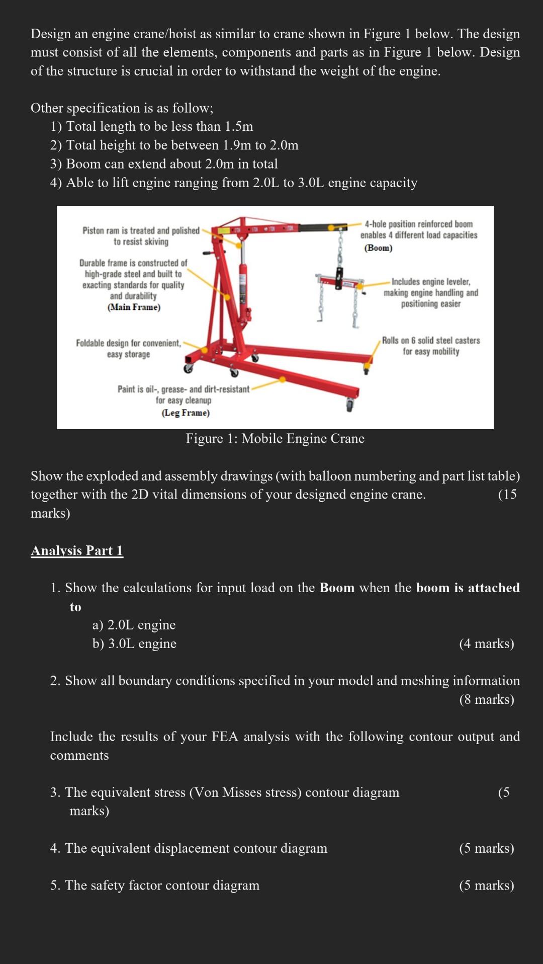 Design an engine crane/hoist as similar to crane | Chegg.com
