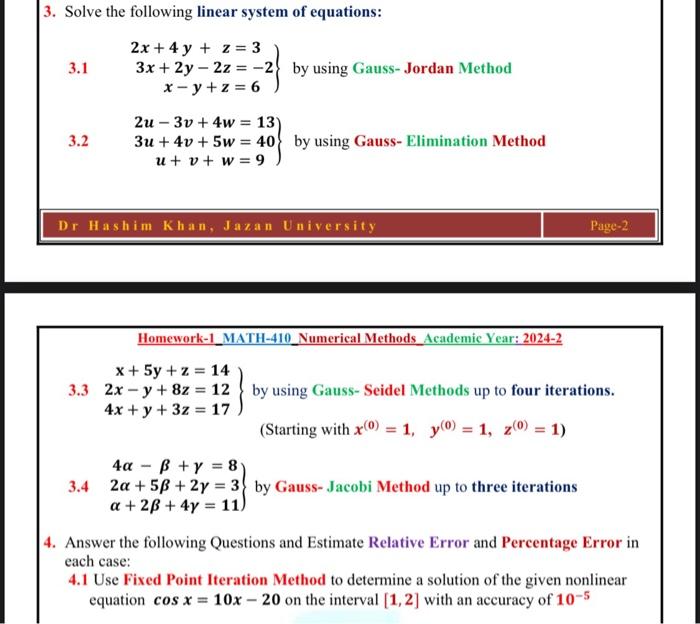 Solved 3. Solve the following linear system of equations: | Chegg.com