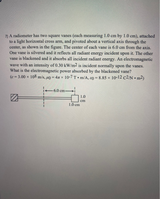 Solved 7) A radiometer has two square vanes (each measuring | Chegg.com