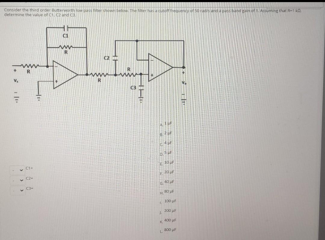 Solved Consider the third order Butterworth low pass filter | Chegg.com