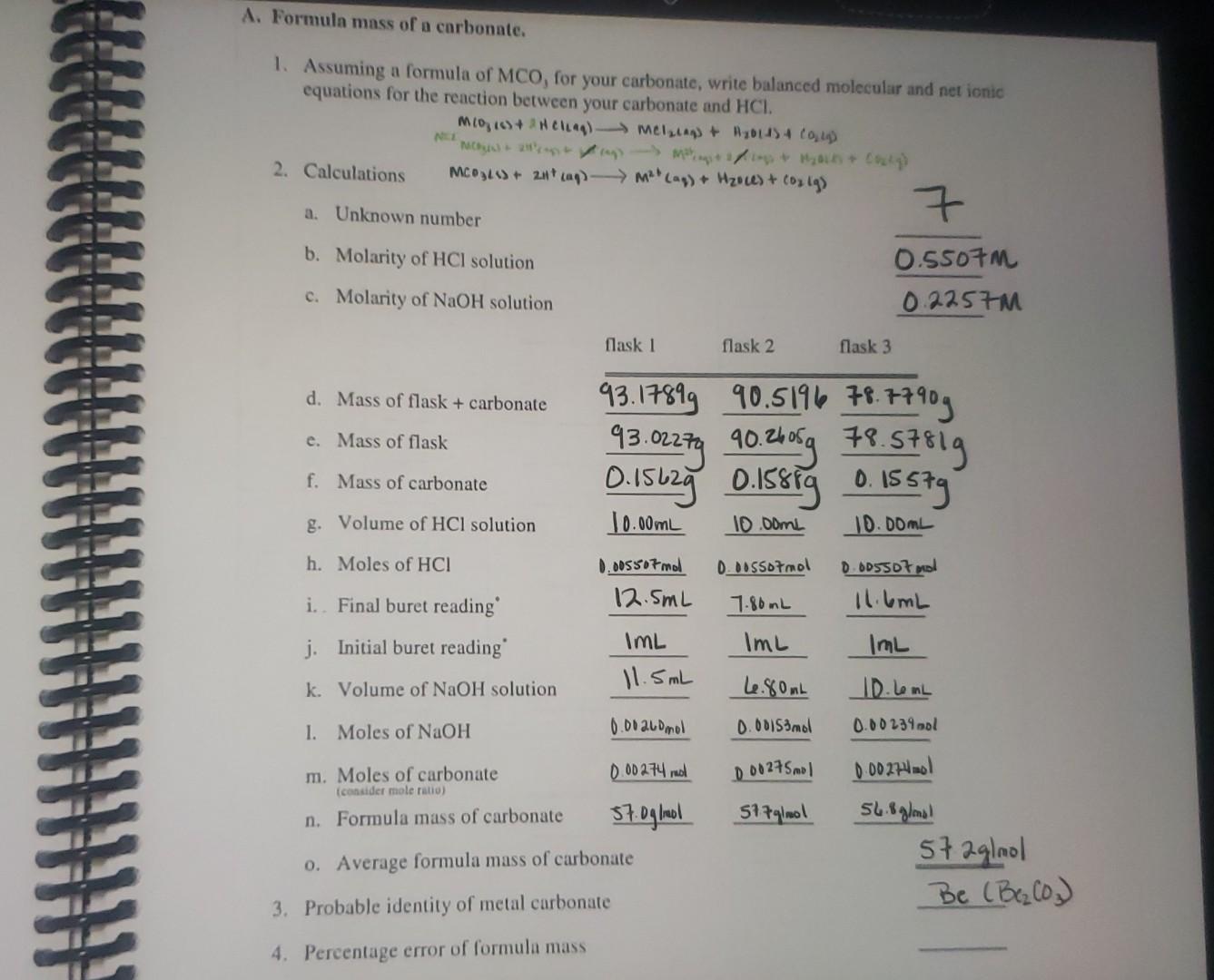 Solved I need help with 4. Percentage error of formula mass. | Chegg.com