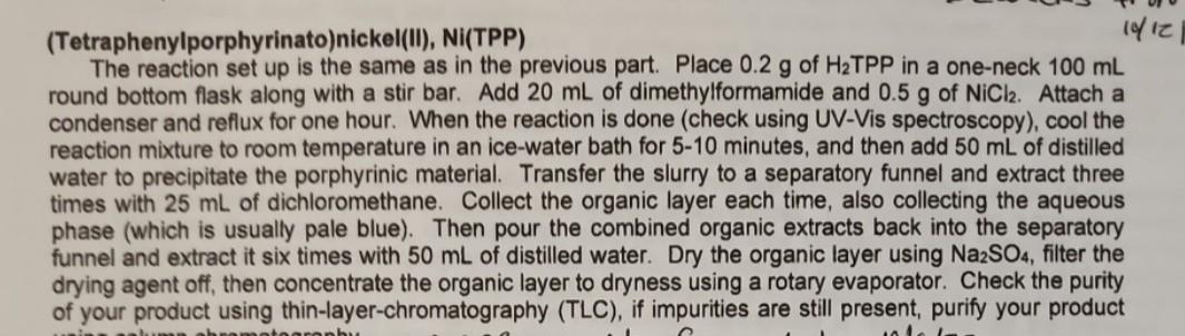 Solved Meso-Tetraphenylporphyrin, C44H30 N4 ( H2 TPP) Place | Chegg.com