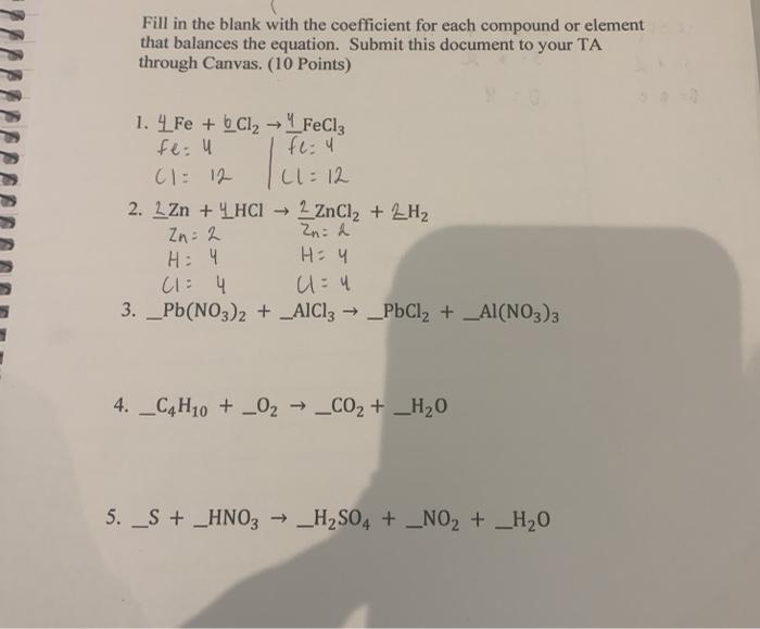 Solved Fill in the blank with the coefficient for each | Chegg.com