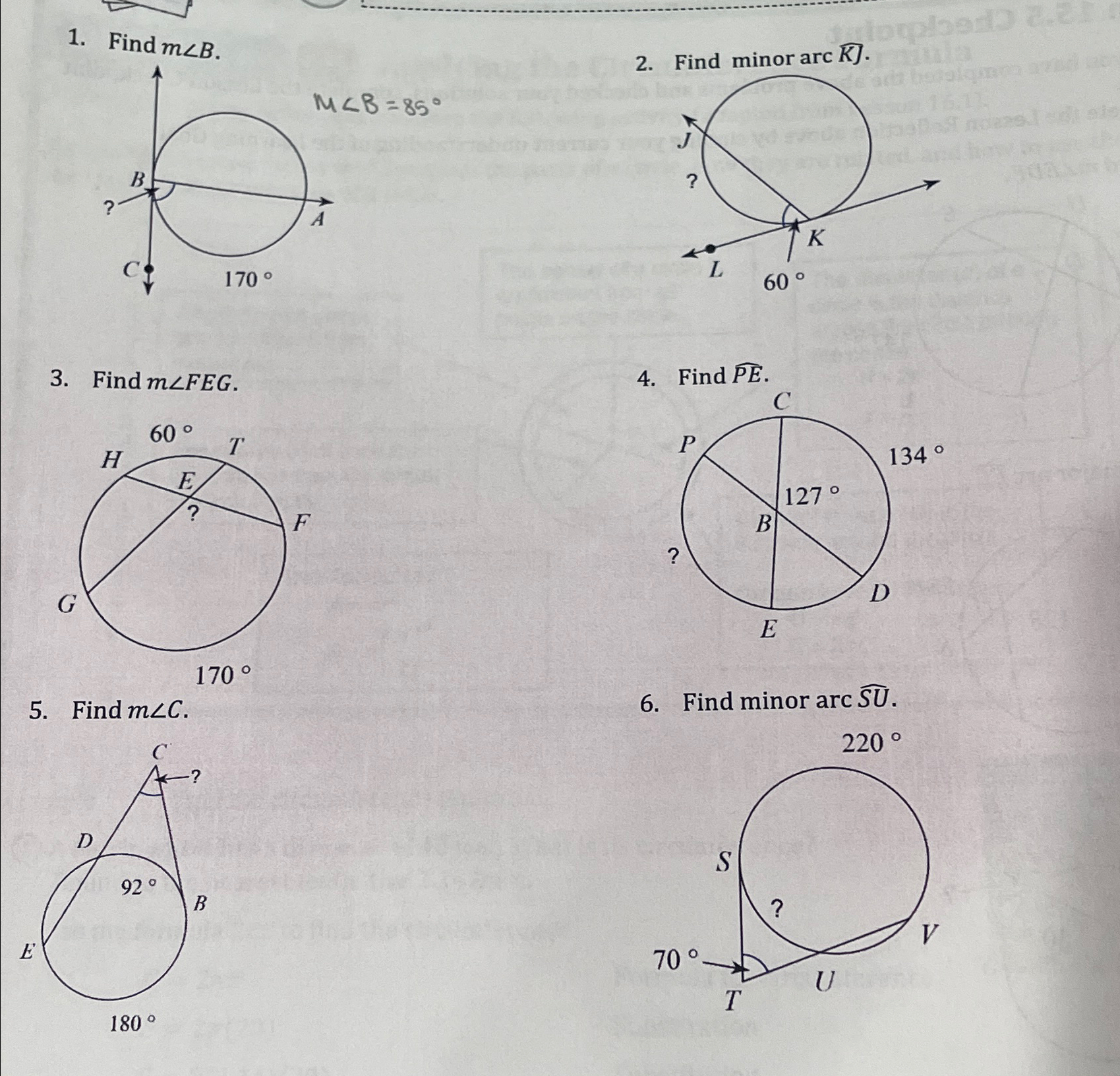 Solved Find measure of angle bfind minor arc kjfind measure | Chegg.com