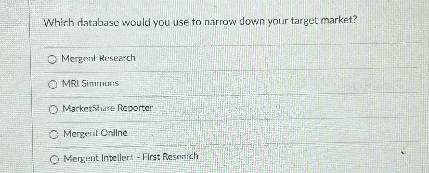 Solved Which database would you use to narrow down your | Chegg.com