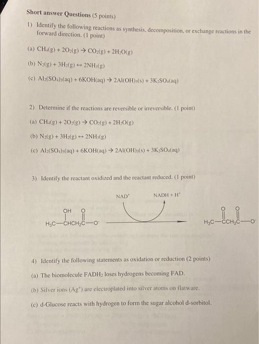 Solved Short answer Questions (5 points) 1) Identify the | Chegg.com