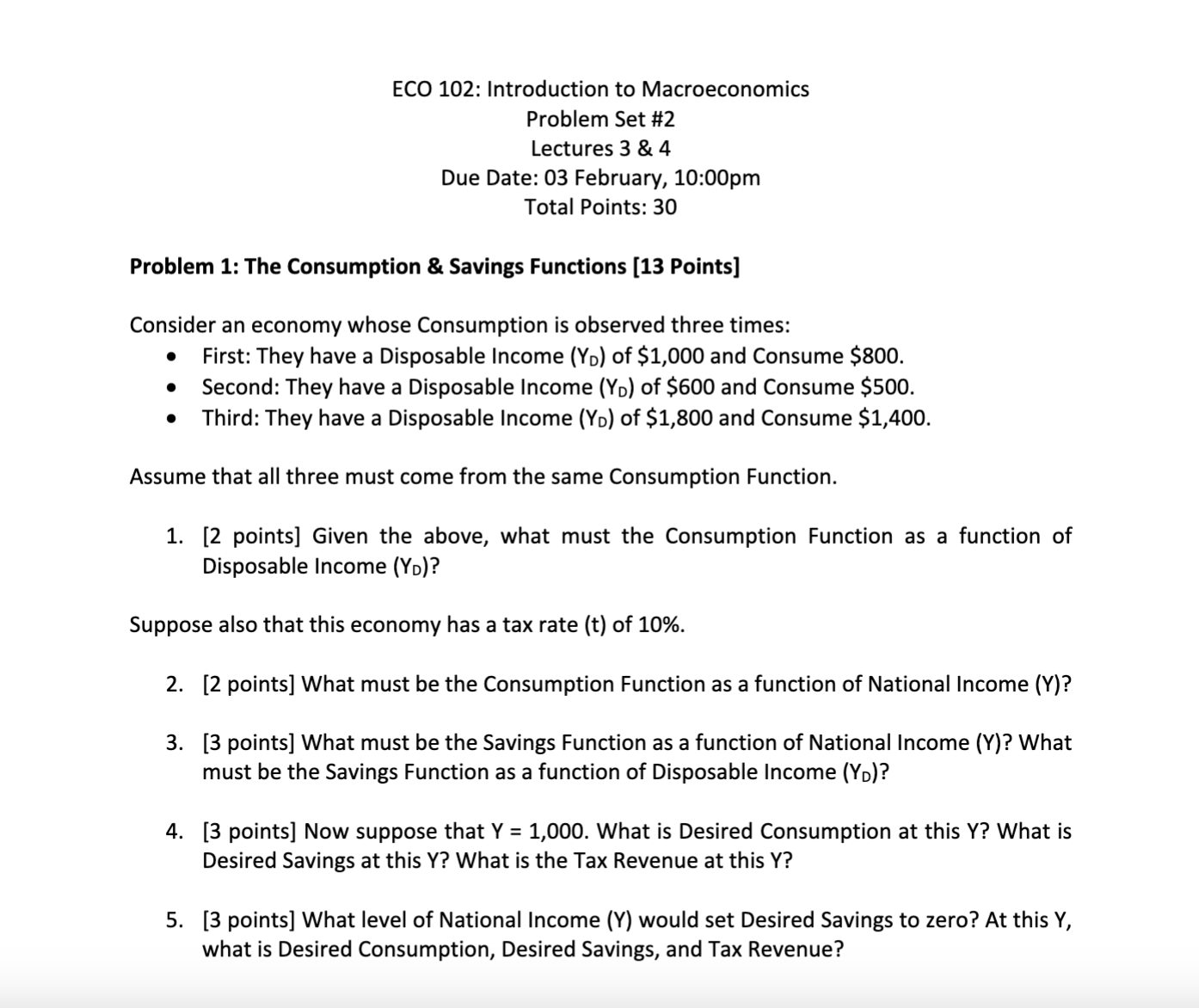 Solved Problem 1: The Consumption \& Savings Functions [13 | Chegg.com
