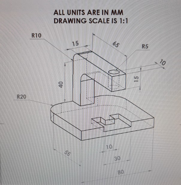 Solved ALL UNITS ARE IN MM DRAWING SCALE IS 1:1 R10 15 65 R5 | Chegg.com