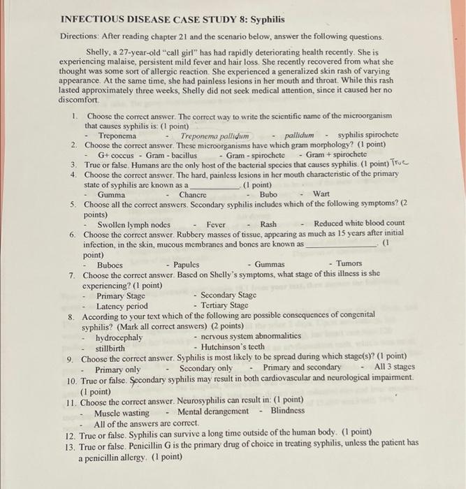 Solved 1 INFECTIOUS DISEASE CASE STUDY 8: Syphilis | Chegg.com