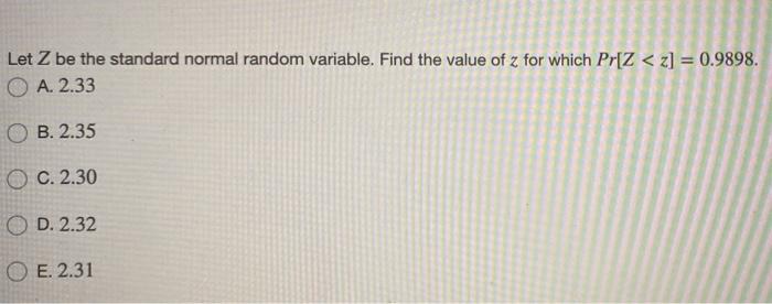 Solved Let Z Be The Standard Normal Random Variable Find