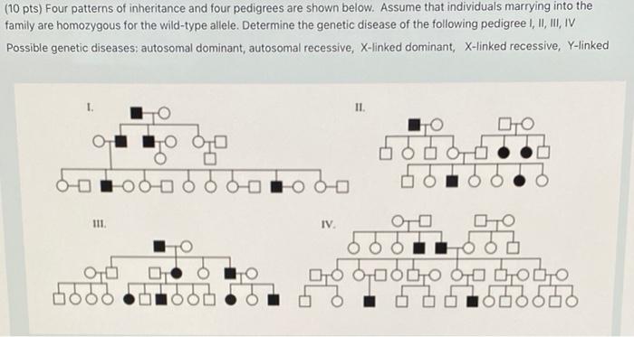 Solved (10 pts) Four patterns of inheritance and four | Chegg.com