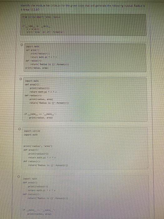 Solved Identify the module hle circle.py for the given code | Chegg.com