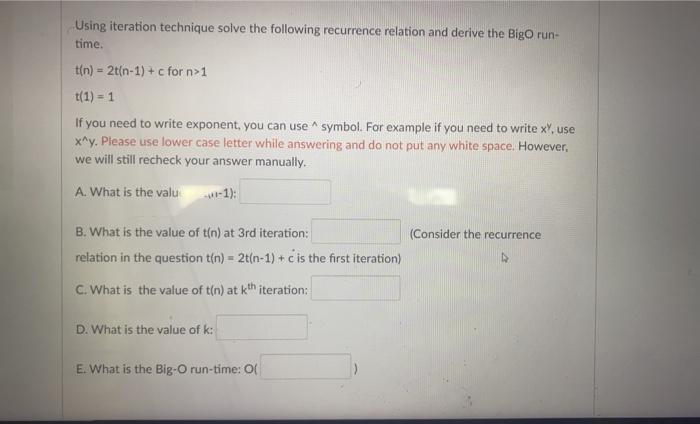 Solved Using iteration technique solve the following | Chegg.com