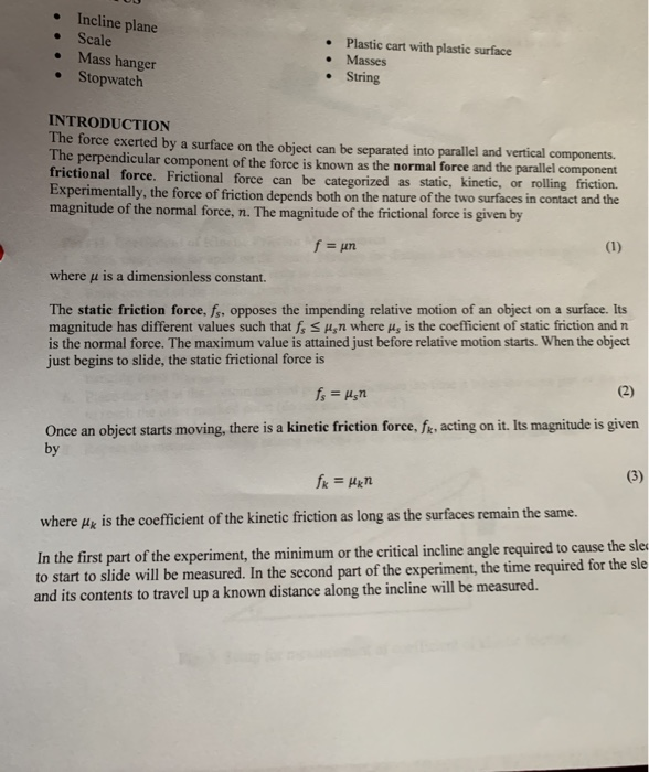 Part 1: Data Table for Coefficient of Static Friction | Chegg.com