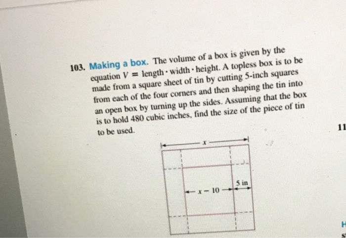 Solved 103. Making a box. The volume of a box is given by | Chegg.com