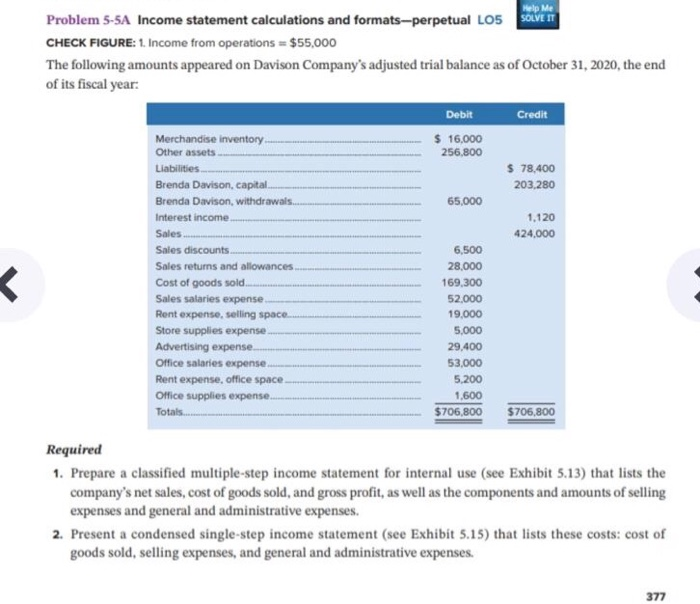 Solved Help Me Problem 5-5A Income statement calculations | Chegg.com