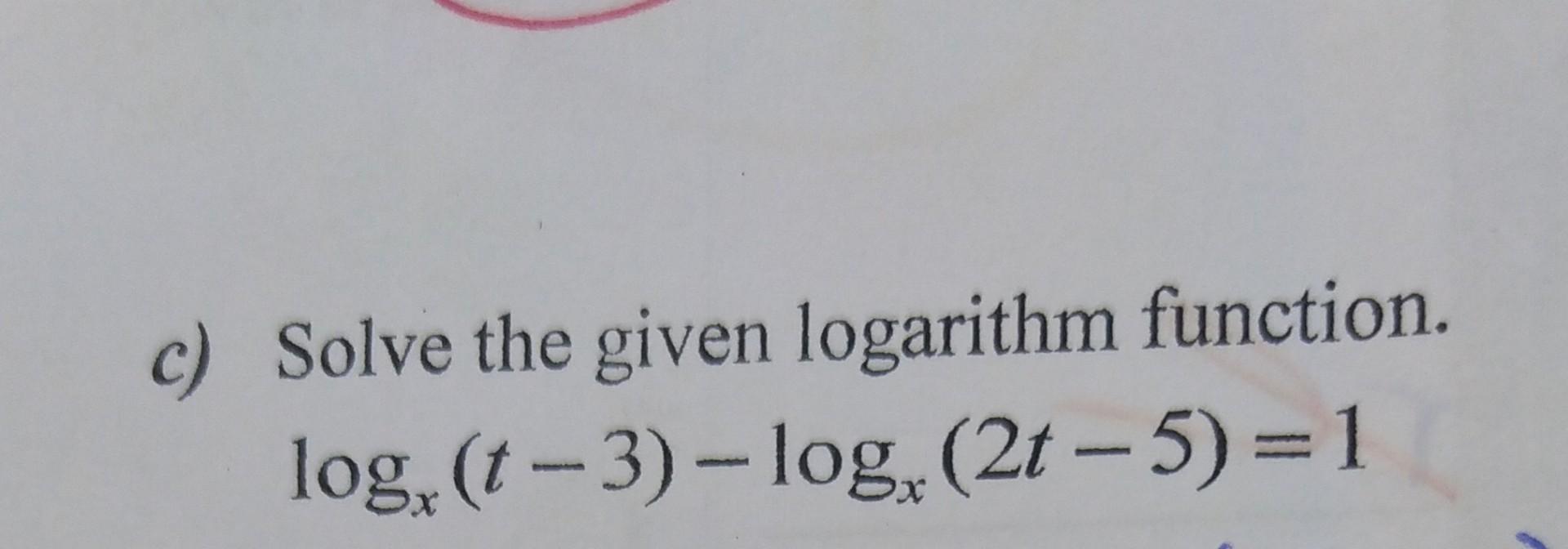 Solved c) Solve the given logarithm function, | Chegg.com