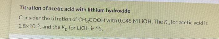 Solved Titration of acetic acid with lithium hydroxide | Chegg.com
