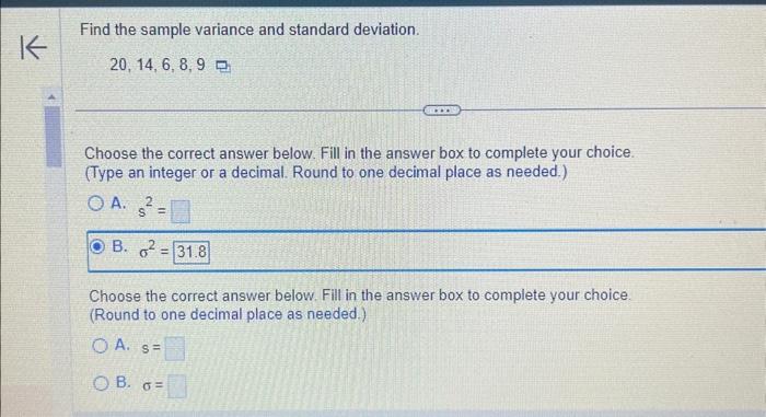 Solved Find the sample variance and standard deviation. | Chegg.com