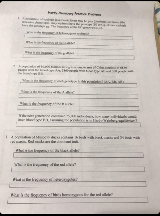 Solved Hardy-Weinberg Practice Problems 1. A population of | Chegg.com