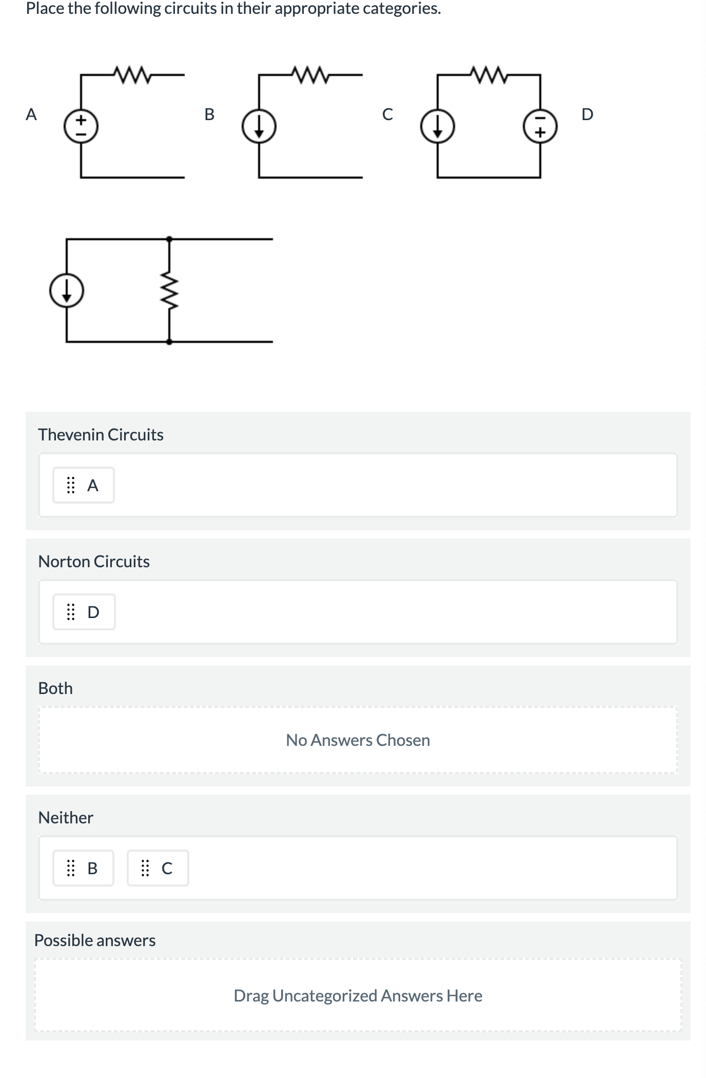 Solved Place the following circuits in their appropriate | Chegg.com