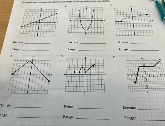 Solved For questions 1-6, write the domain and range of each | Chegg.com