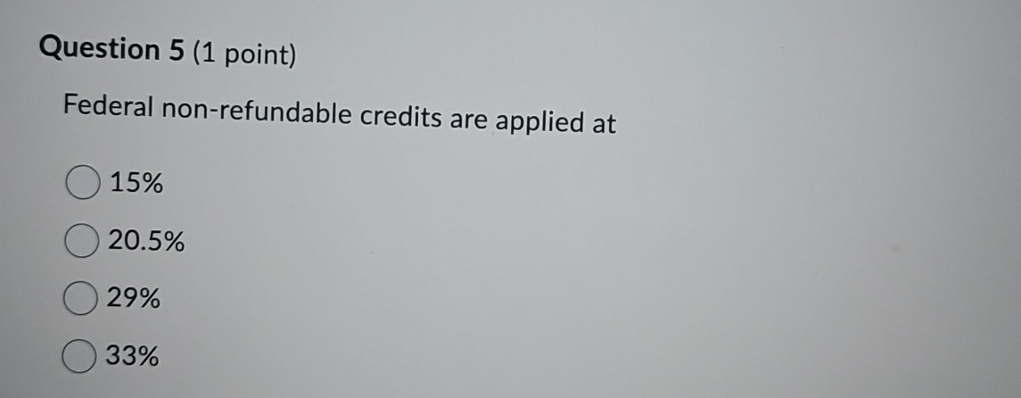 Solved Question 5 (1 ﻿point)Federal non-refundable credits | Chegg.com
