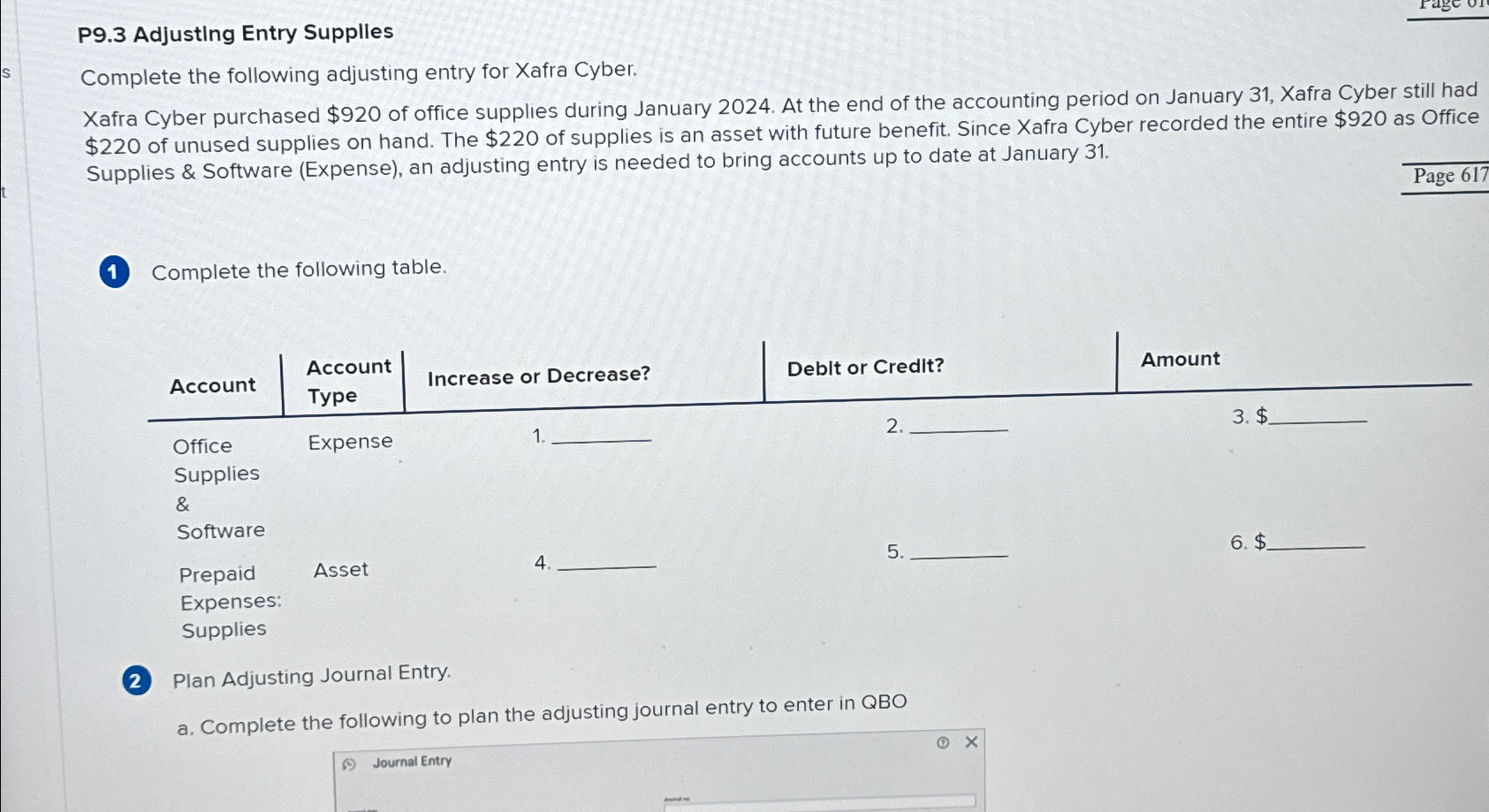 Solved P9.3 ﻿Adjusting Entry SuppllesComplete the following | Chegg.com