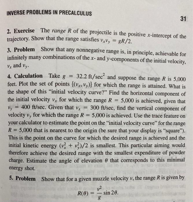 Solved INVERSE PROBLEMS IN PRECALCULUS 31 2. Exercise The | Chegg.com