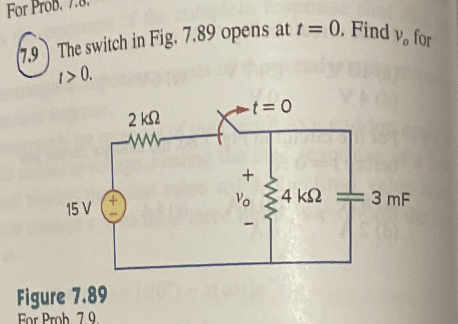 Solved (9.9) ﻿The switch in Fig. 7.89 ﻿opens at t=0. ﻿Find | Chegg.com