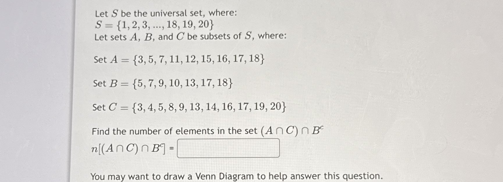 Solved Let S ﻿be the universal set, | Chegg.com