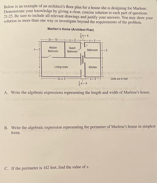 Solved Below is an example of an architect's floor plan for | Chegg.com