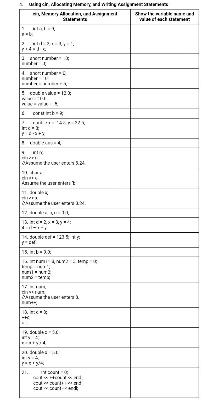 Solved 4. Using cin, Allocating Memory, and Writing | Chegg.com