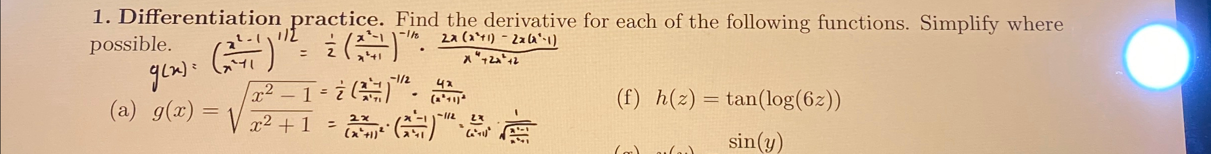 Solved Differentiation practice. Find the derivative for | Chegg.com