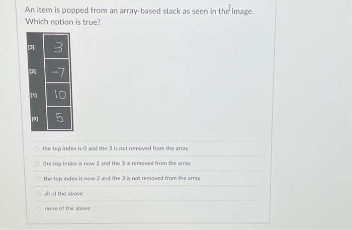 Solved An item is popped from an array-based stack as seen | Chegg.com