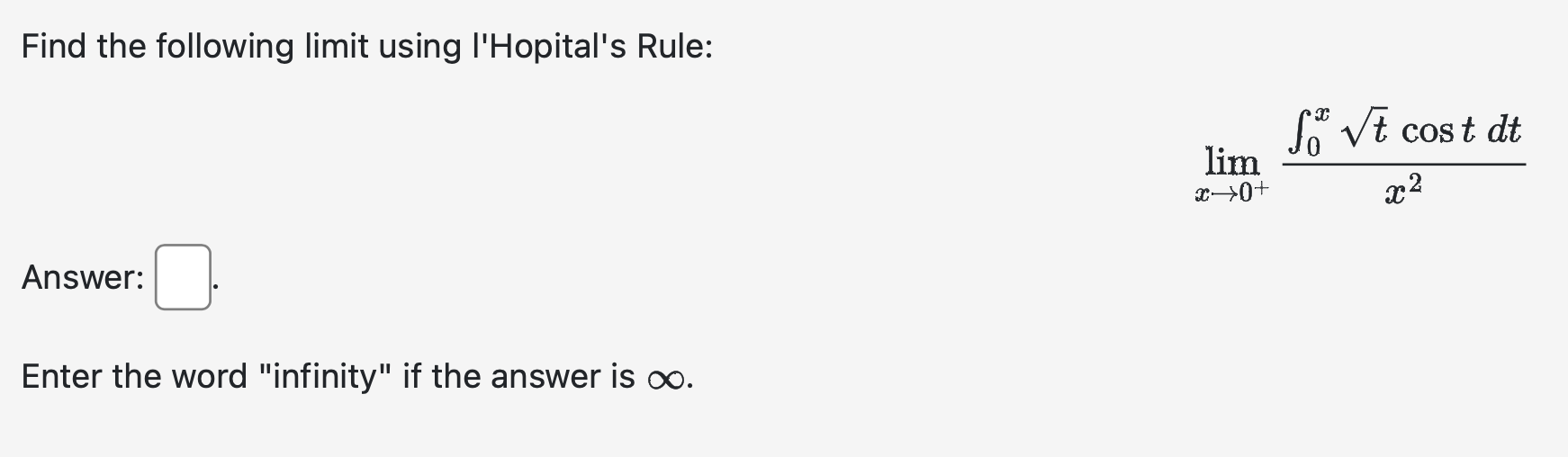 Solved Find the following limit using l'Hopital's | Chegg.com Solved Find the following limit using l'Hopital's | Chegg.com