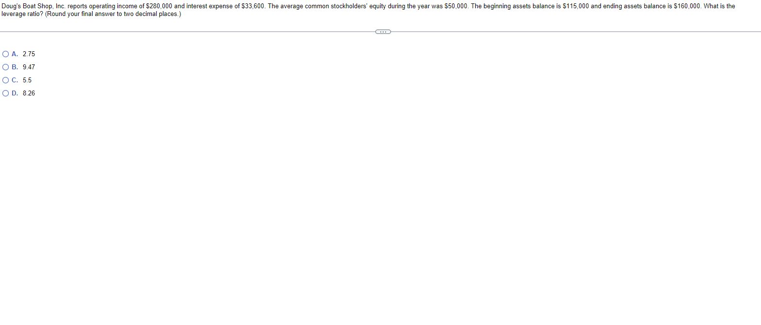 Solved leverage ratio? (Round your final answer to two | Chegg.com