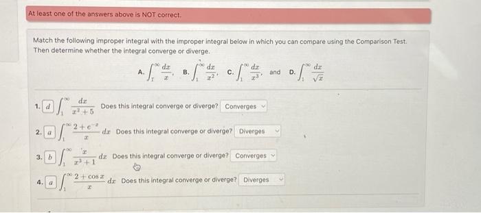 Solved Match the following improper integral with the | Chegg.com