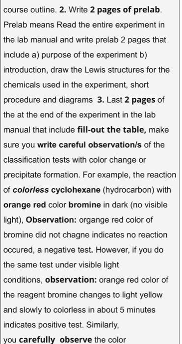 Solved course outline. 2. Write 2 pages of prelab. Prelab | Chegg.com