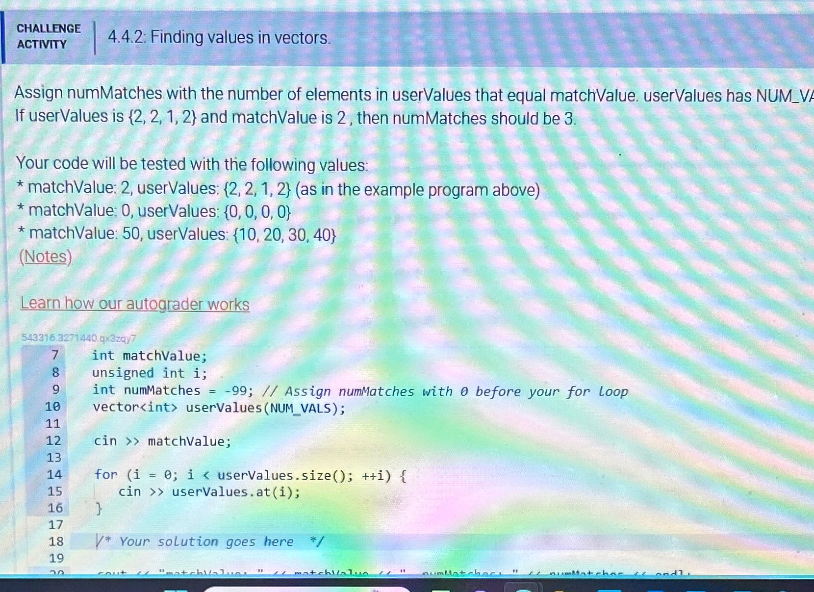 Solved CHALLENGEACTIVITY4.4.2: Finding values in | Chegg.com