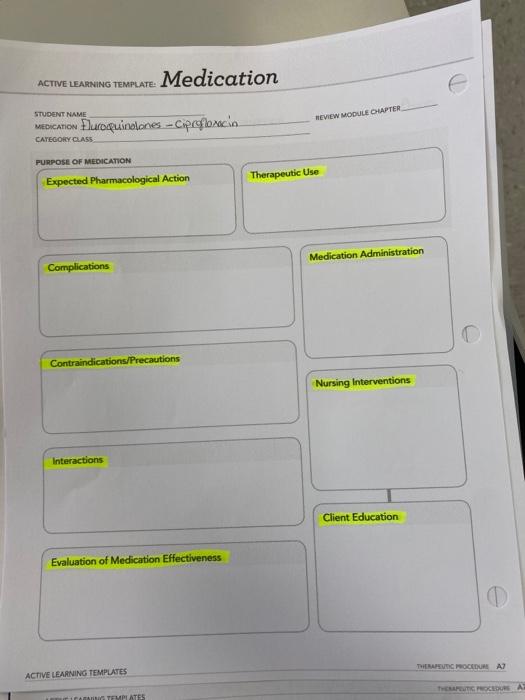 Solved active learning template: Medication STUOENT NAME | Chegg.com