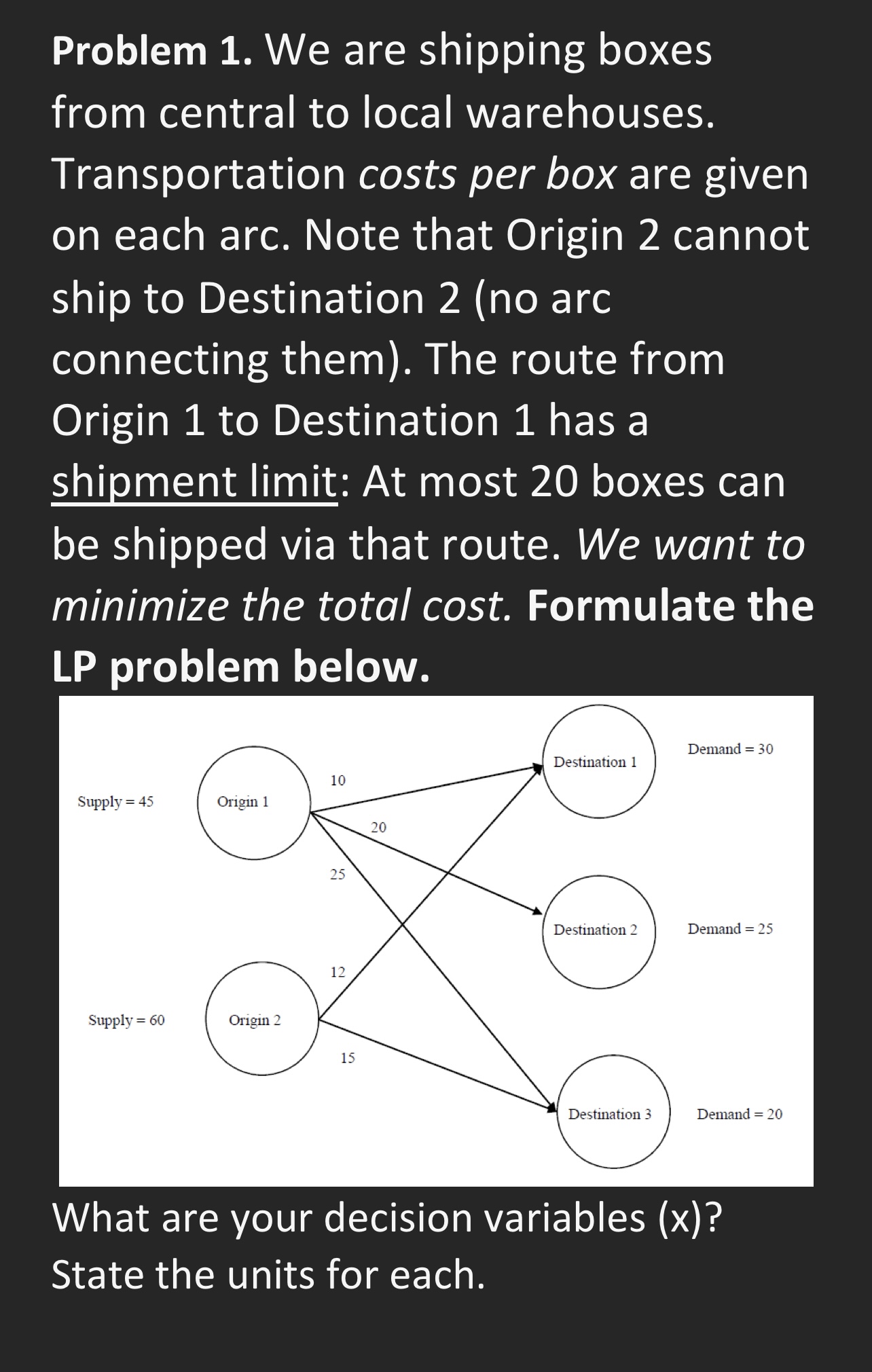 Solved Problem 1. ﻿We are shipping boxesfrom central to | Chegg.com