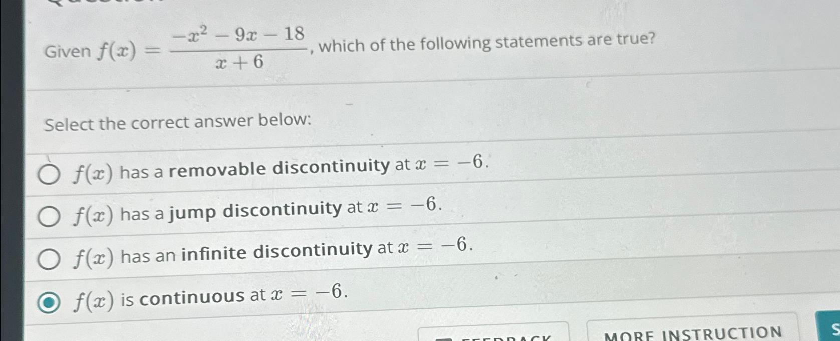 Solved Given f(x)=-x2-9x-18x+6, ﻿which of the following | Chegg.com