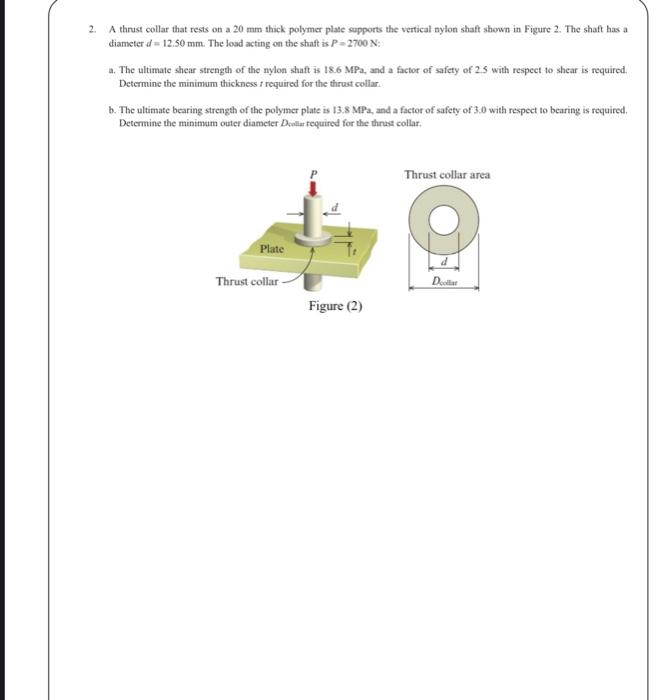 Solved 2. A thrust collar that rests on a 20 mm thick | Chegg.com