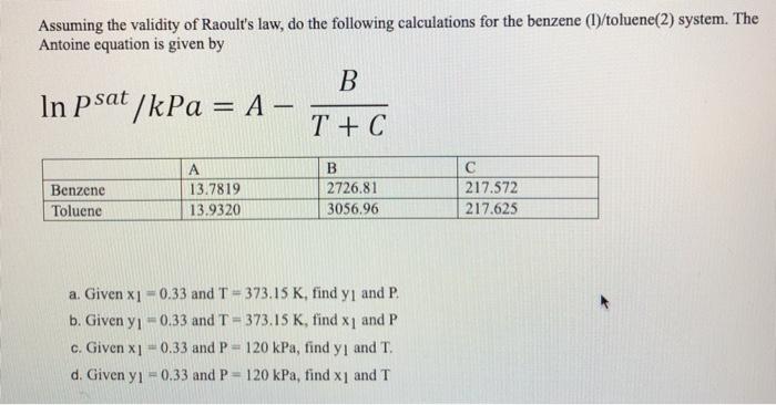 Assuming the validity of Raoult's law, do the | Chegg.com