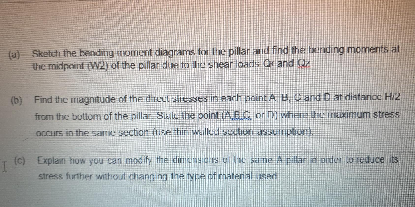 The front and side views of a simplified A-pillar | Chegg.com