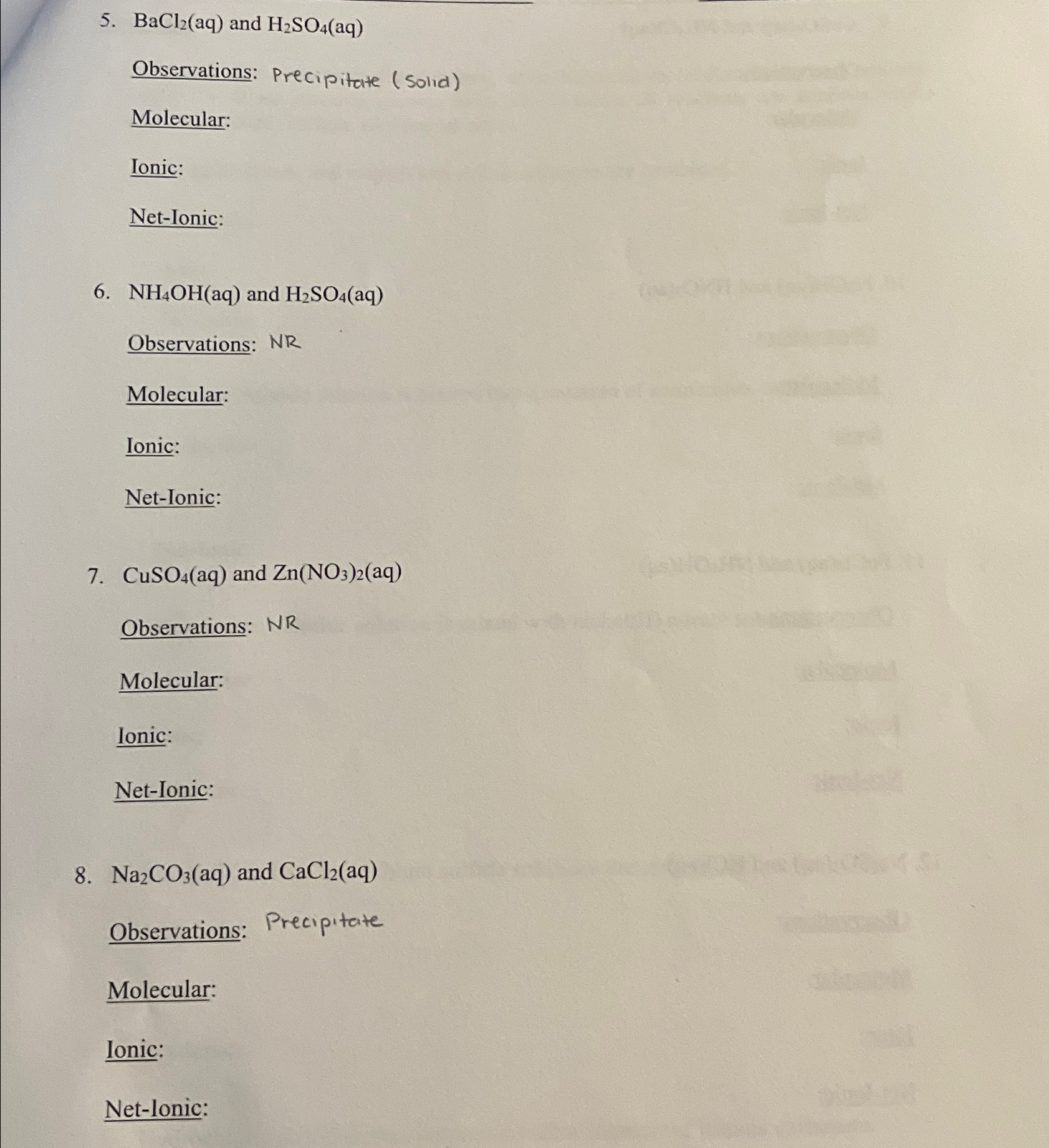 Solved Record your observations for each combination below. | Chegg.com